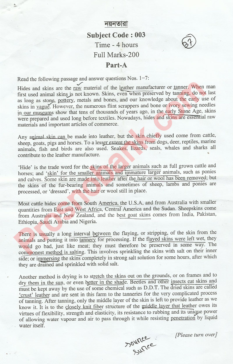 37th BCS English Written Exam Question 2017 